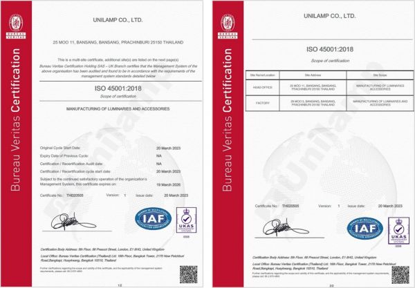 ISO 45001:2018 CERTIFICATION | Unilamp